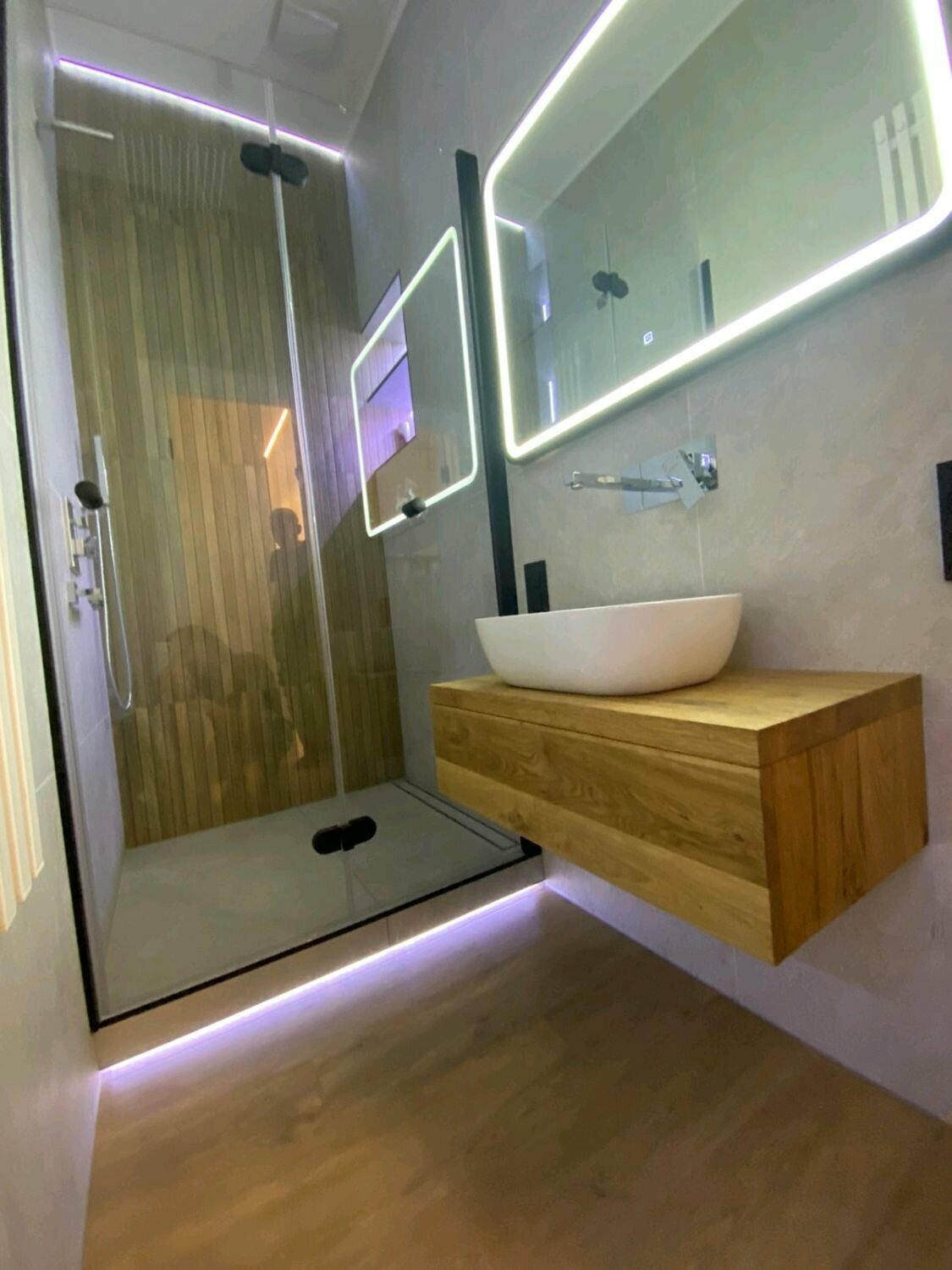 Тумба "EasyLOFT" в стиле лофт под мойку, подвесная, с ящиком, массив дуба, 70х40х24 см.
