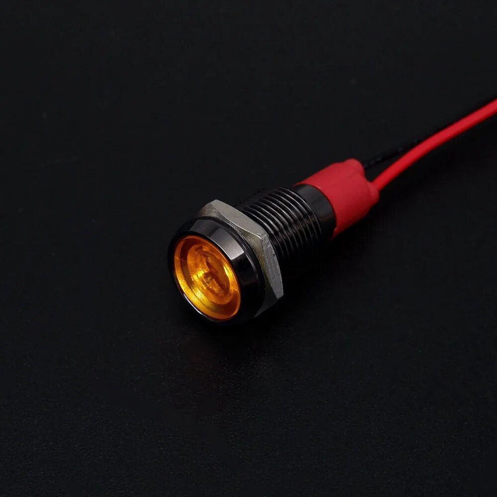 Металлический индикатор светодиодный 6-12 мм черный/серебристый 6mm, Yellow (Black shell), 110-220v