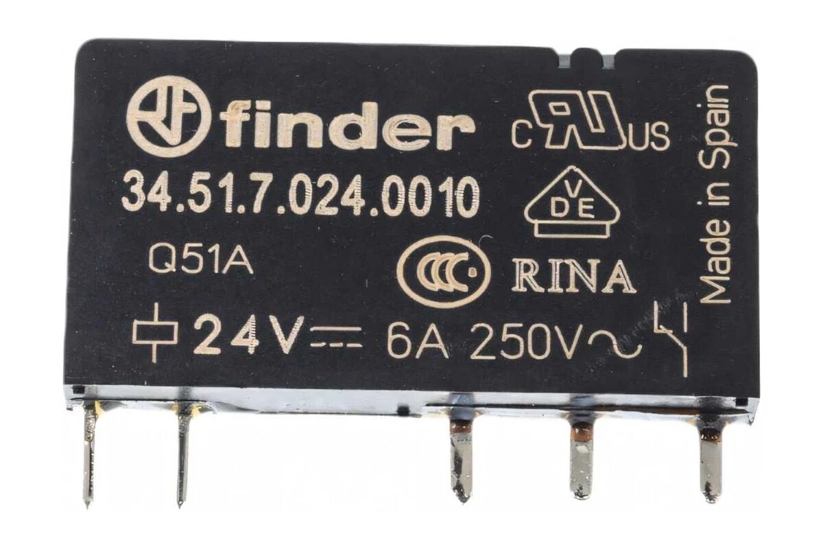Finder ультратонкое реле 1CO 6A 24V DC герметичное серия 345170240010 компактное исполнение