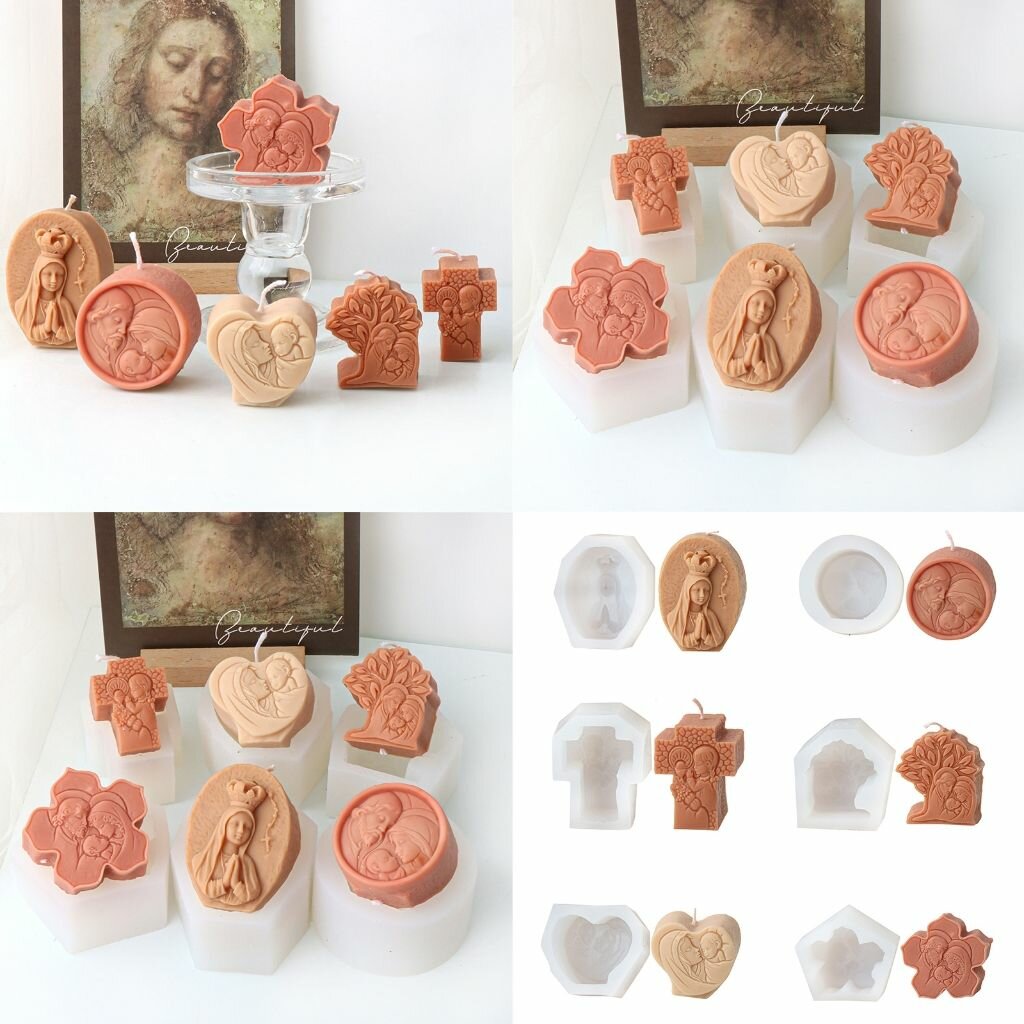 Форма для свечей, Ретро форма для свечей с рамкой для семьи Богородицы - рельефная рамка с девушкой, 1 шт