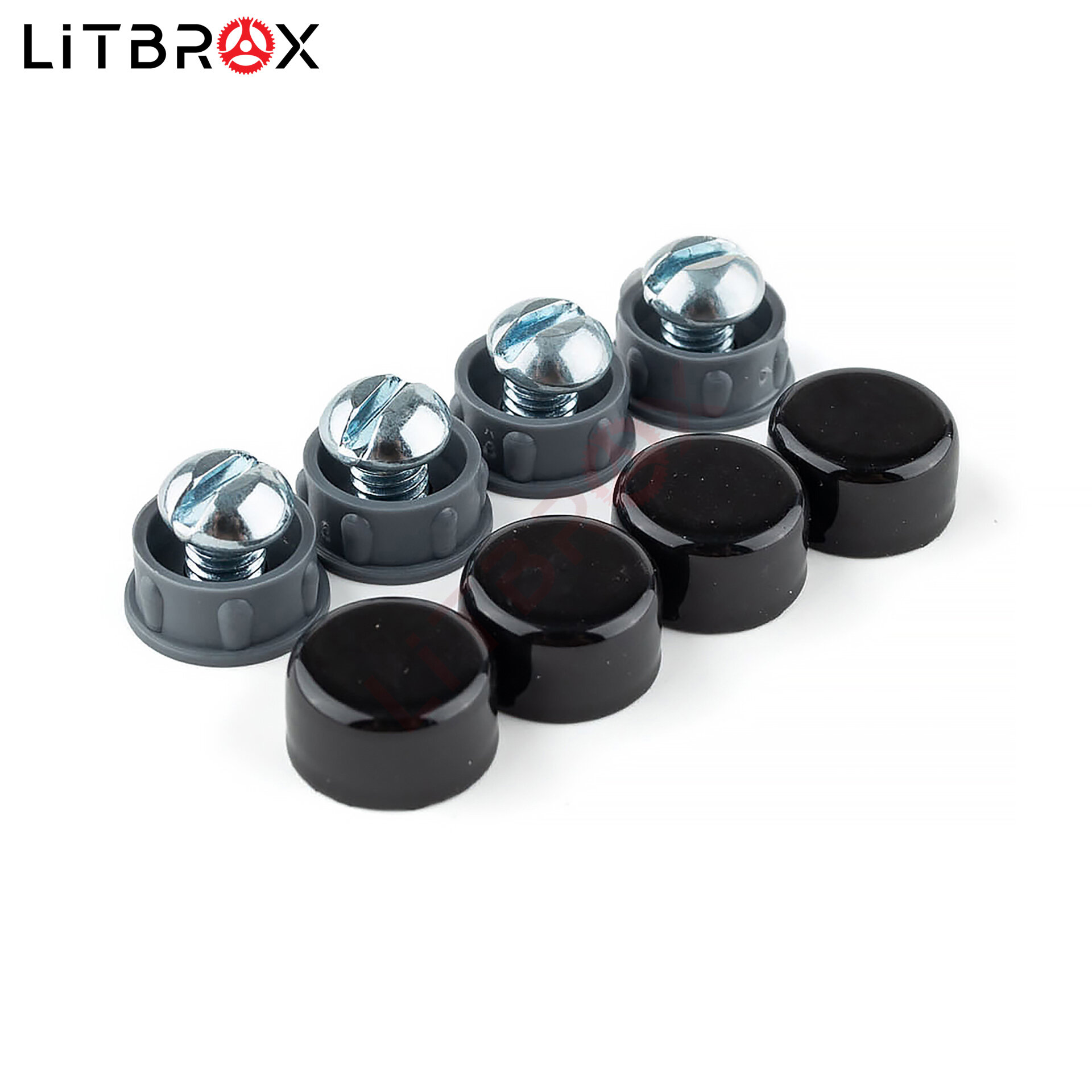 Крепеж номерного знака (винт) с заглушкой колпачком чёрный цвет (к-т 4 шт.)