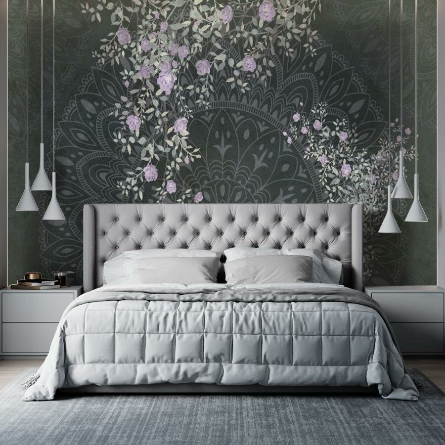 Фотообои Мандала черная 9-1598-S-Флок 270 x 200 см (ВхШ) Бесшовные, флизелиновые, влагостойкие обои