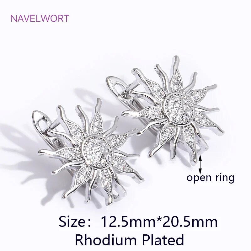 Солнечные серьги-клипсы, 4 шт, серебряный цвет, Rhodium Plated, 12.5*20.5 мм