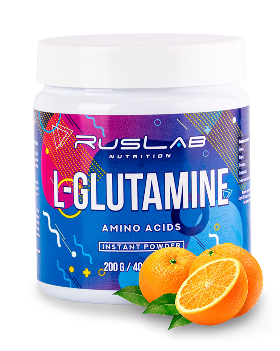 Аминокислота RusLab Nutrition L-GLUTAMINE, порошок, 200 г, апельсин