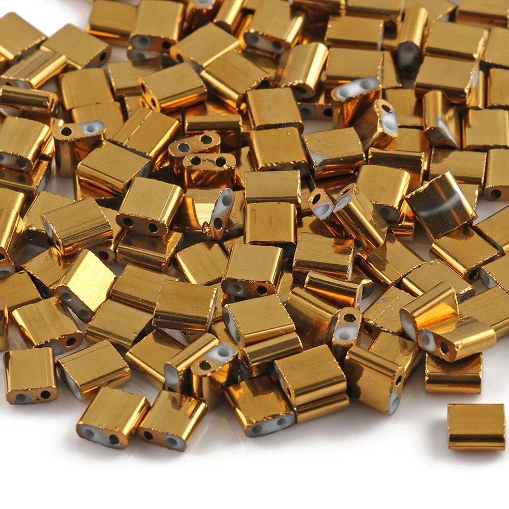 Бусины стеклянные квадратные, 5x2x2 мм, gold