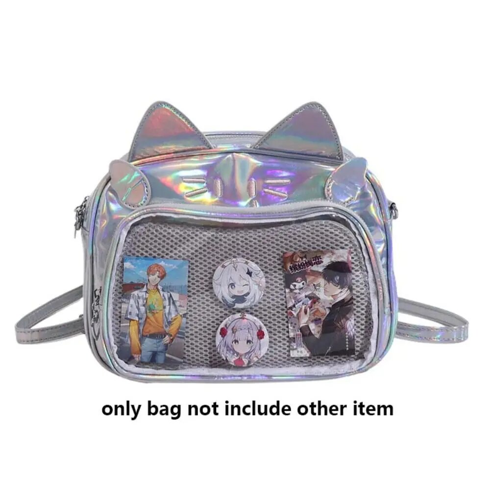 Сумка на молнии Kawaii Cat Itabag, хлопковая сумка из искусственной кожи, Серебряный, Silver