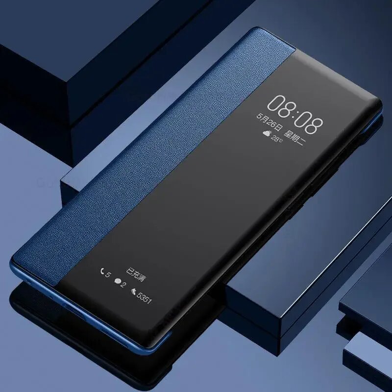 Чехол-флип View Windows для Xiaomi 17 15 Ultra Mi 14 Pro, кожаный Синий, Blue, For Xiaomi 13 Ultra
