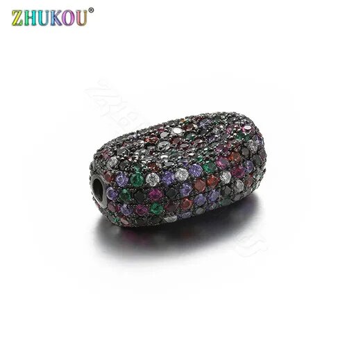 Бусина овальная ZHUKOU с цирконием, цвет black mix