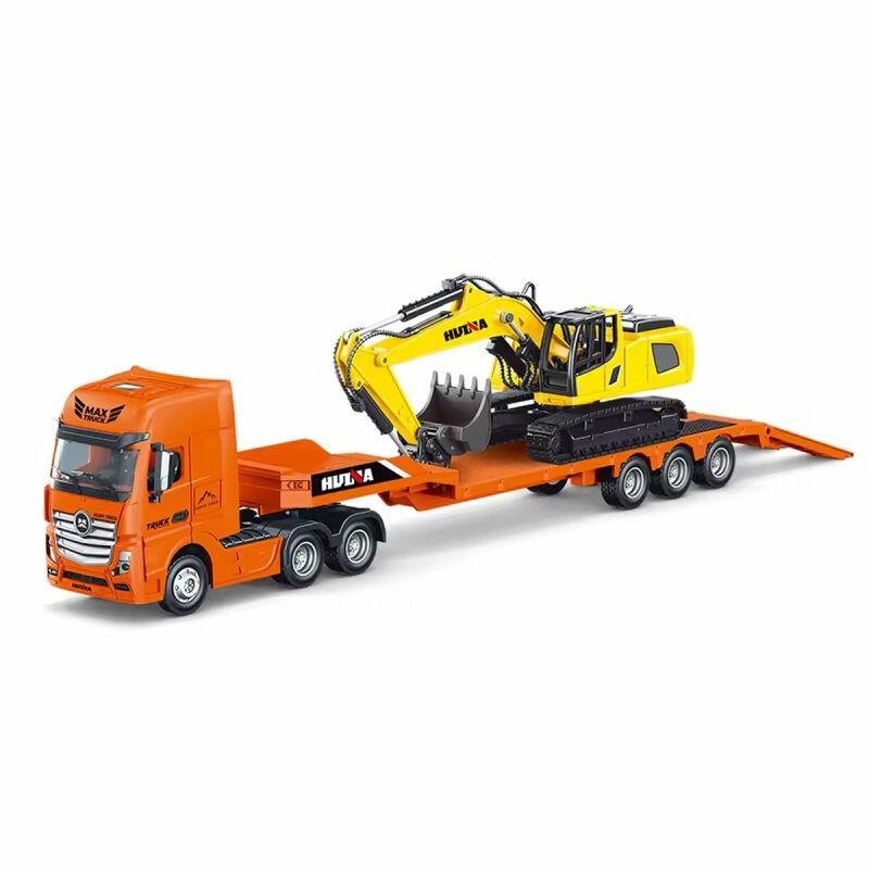 Коллекционные / масштабные модели HUI NA Металлический грузовик трейлер с экскаватором HUINA 1:50 - HN1729-ORANGE