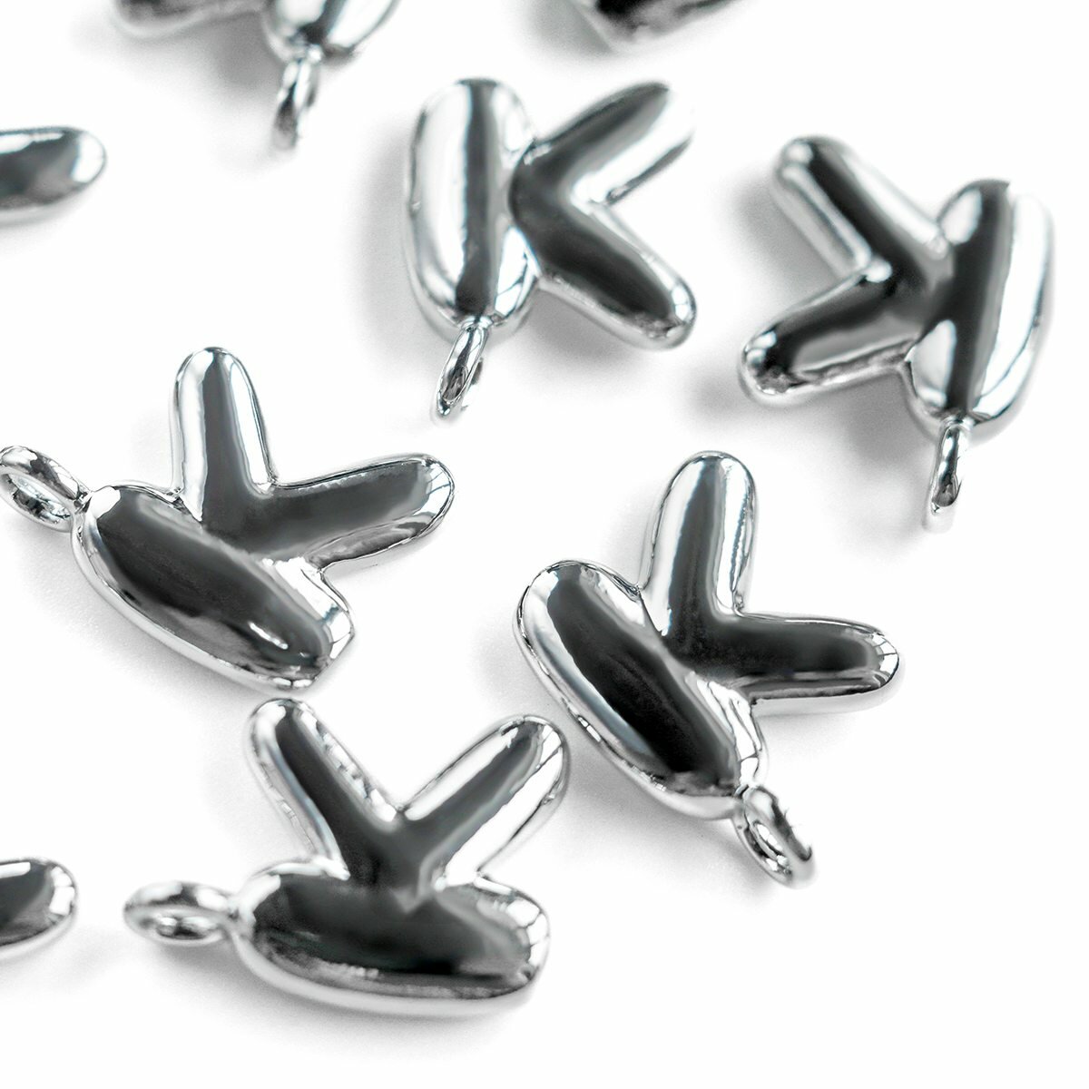 Подвеска металл Буква K (2 шт.) для браслета / сережек, цвет платина, 16.5-18.5x5.5-18x2.5x4.5 мм