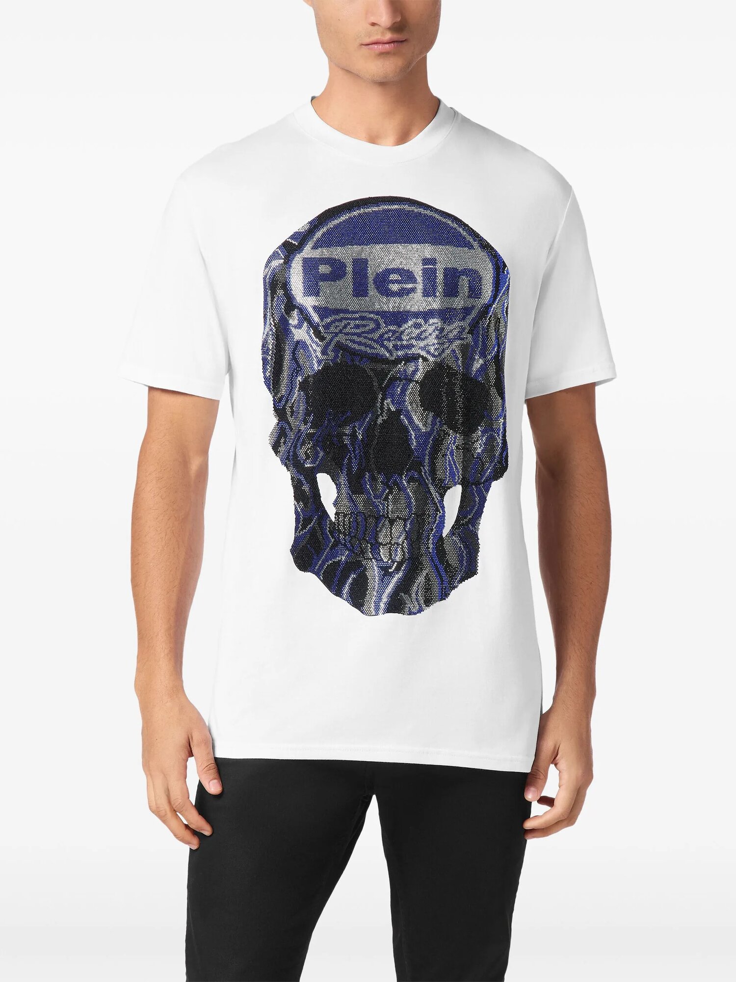 Футболка PHILIPP PLEIN Strass Skull, размер 58, бежевый/белый — фото 1