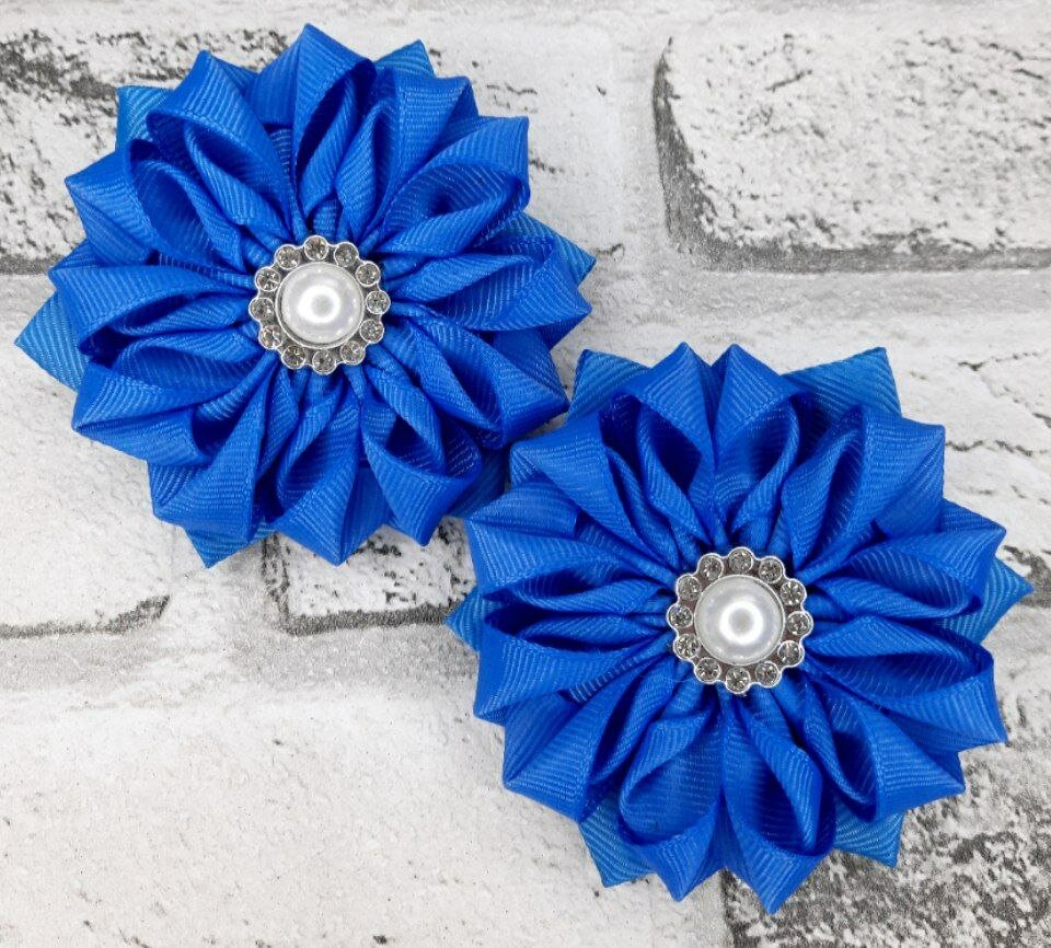 Банты ручной работы. Синий, нарядный, школьный. Жемчужина, стразы.