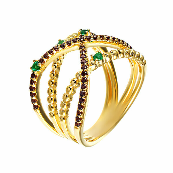 Кольцо дорожка, широкое, серебро, 925 проба, золочение, родирование, циркон