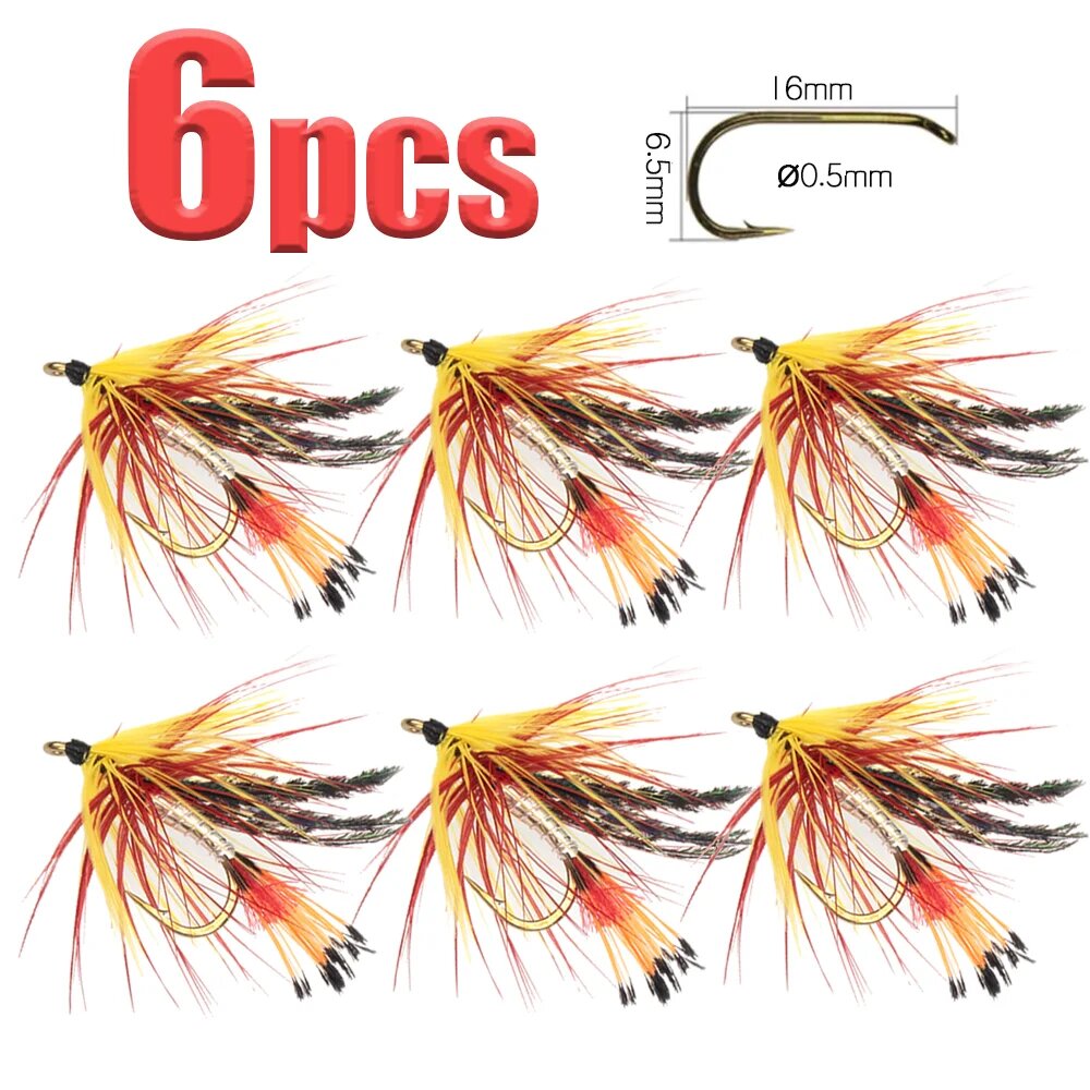 Wifreo 6 шт. рыболовная нахлыстовая мягкая петушиная приманка для ловли рыбы с лососем, перьями, крыльями, мокрыми мушками для форели, приманка для рыбалки 10 #