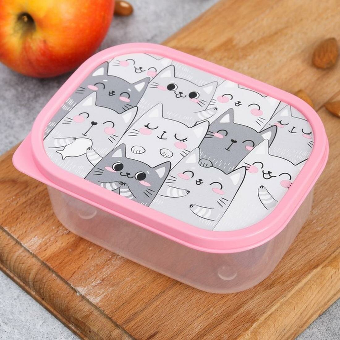 FoodVibes Ланч-бокс прямоугольный "Котики", 500 мл, состав: пластик, цвет: прозрачный, серый