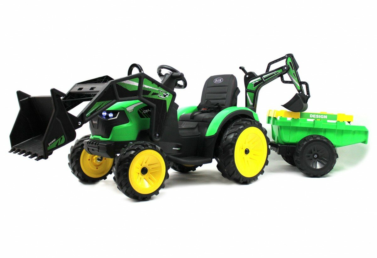 Электромобиль RiverToys A777MP, экскаватор-погрузчик, зеленый, 1 аккумулятор