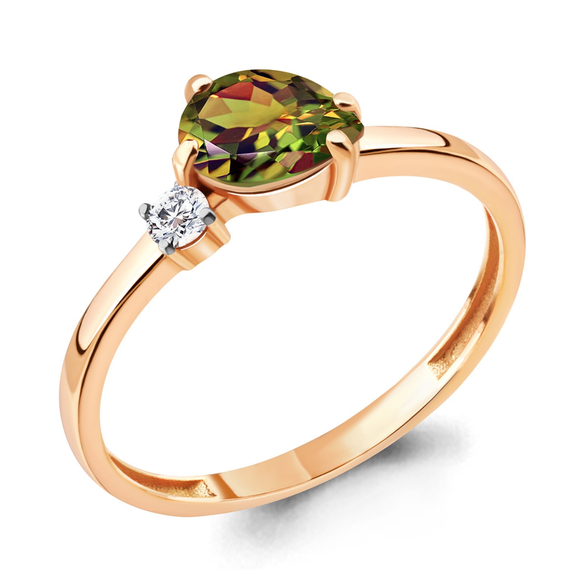 Кольцо, серебро, 925 проба, золочение, фианит, султанит