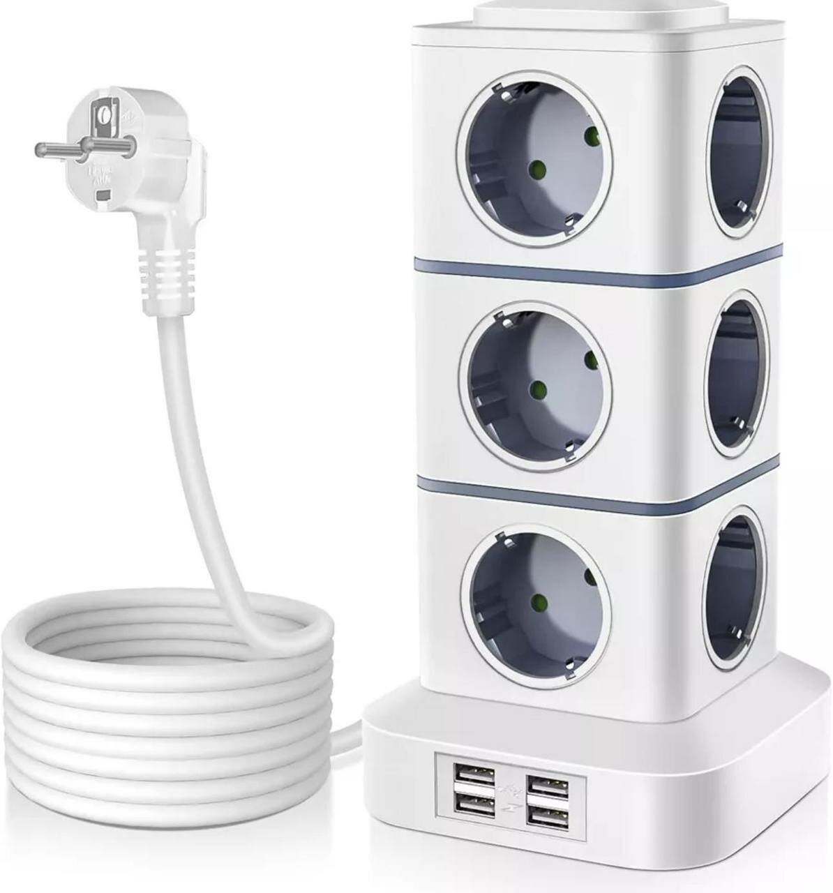 Сетевой фильтр, вертикальный фильтр, 12 розеток, 4 USB, защита от перегрева