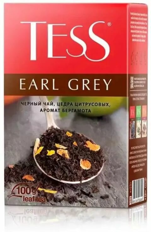 Чай Tess Earl Grey 100г, листовой, чёрный, с бергамотом, среднелистовой