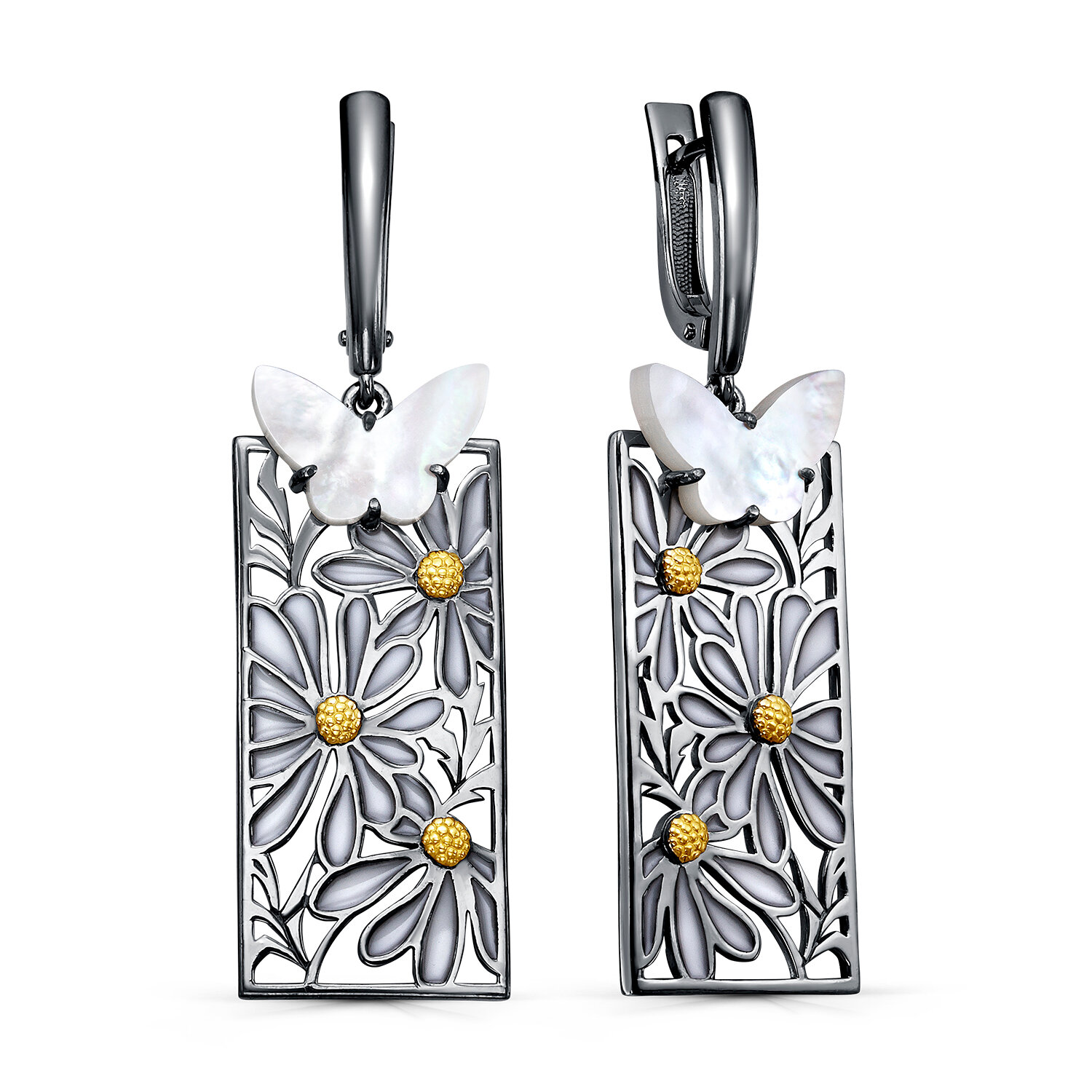 Серьги с подвесками, серебро, 925 проба, родирование, перламутр