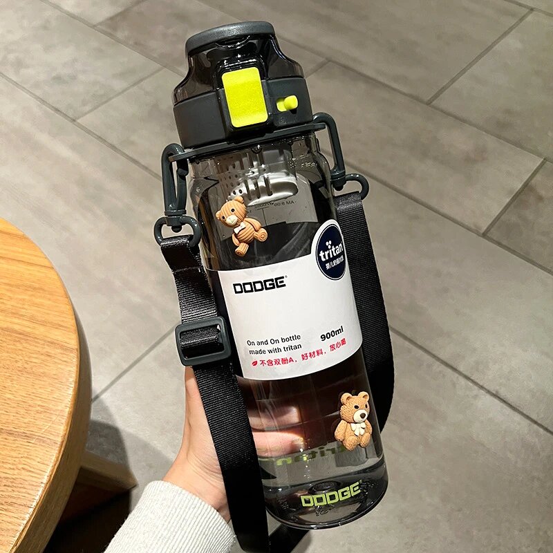 Спортивная бутылка для воды Tritan 700/900 мл Зеленый, 900ml, Gray and 3D Sticker