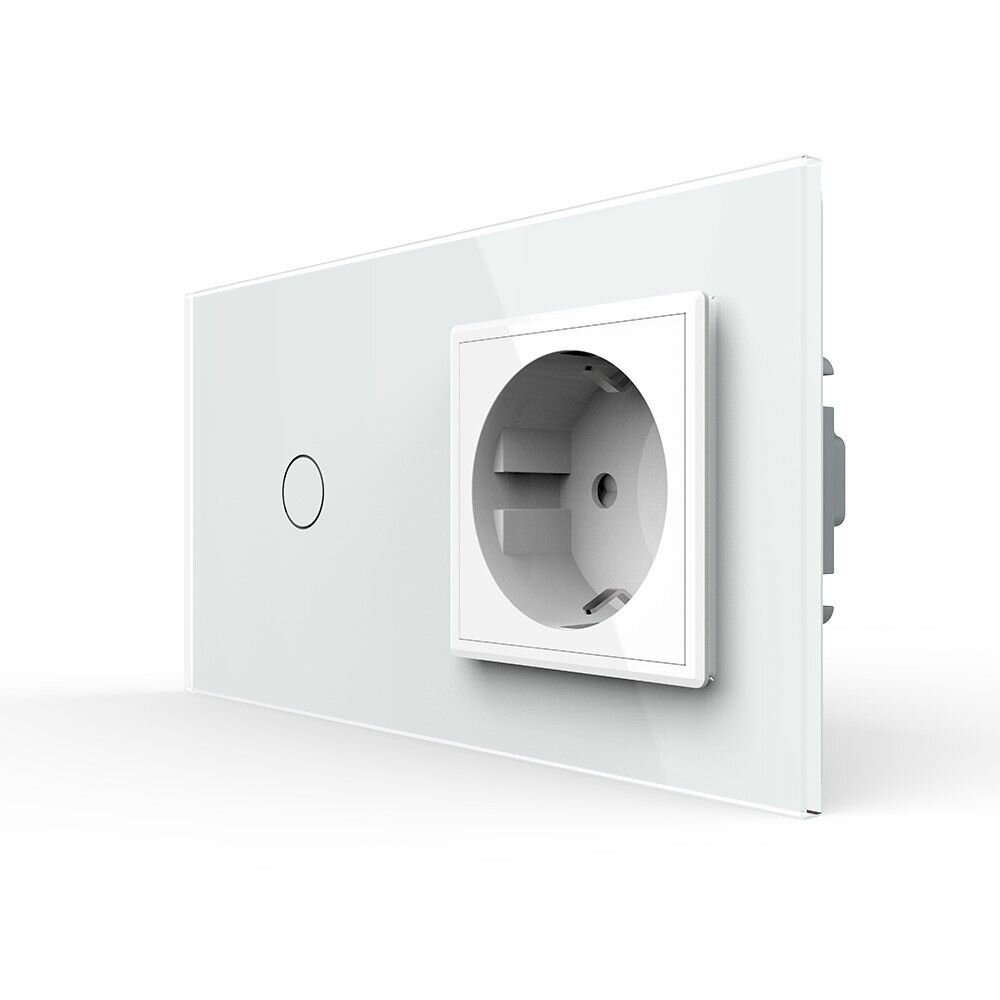 Сенсорный выключатель LIVOLO ORIGINAL 1 клавиша + розетка, 2 поста, белое стекло, стиль и надёжность