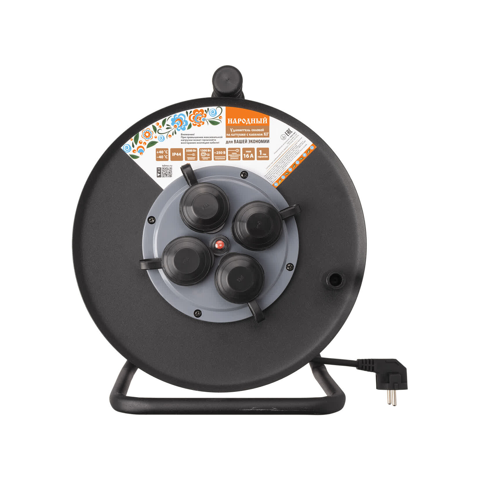 Удлинитель силовой УХз16-004 (метал. катушка, А3, 4 места IP44/30 м КГ 3500 Вт) Народный УС1-43128, TDM SQ1307-0160 (1 шт.)