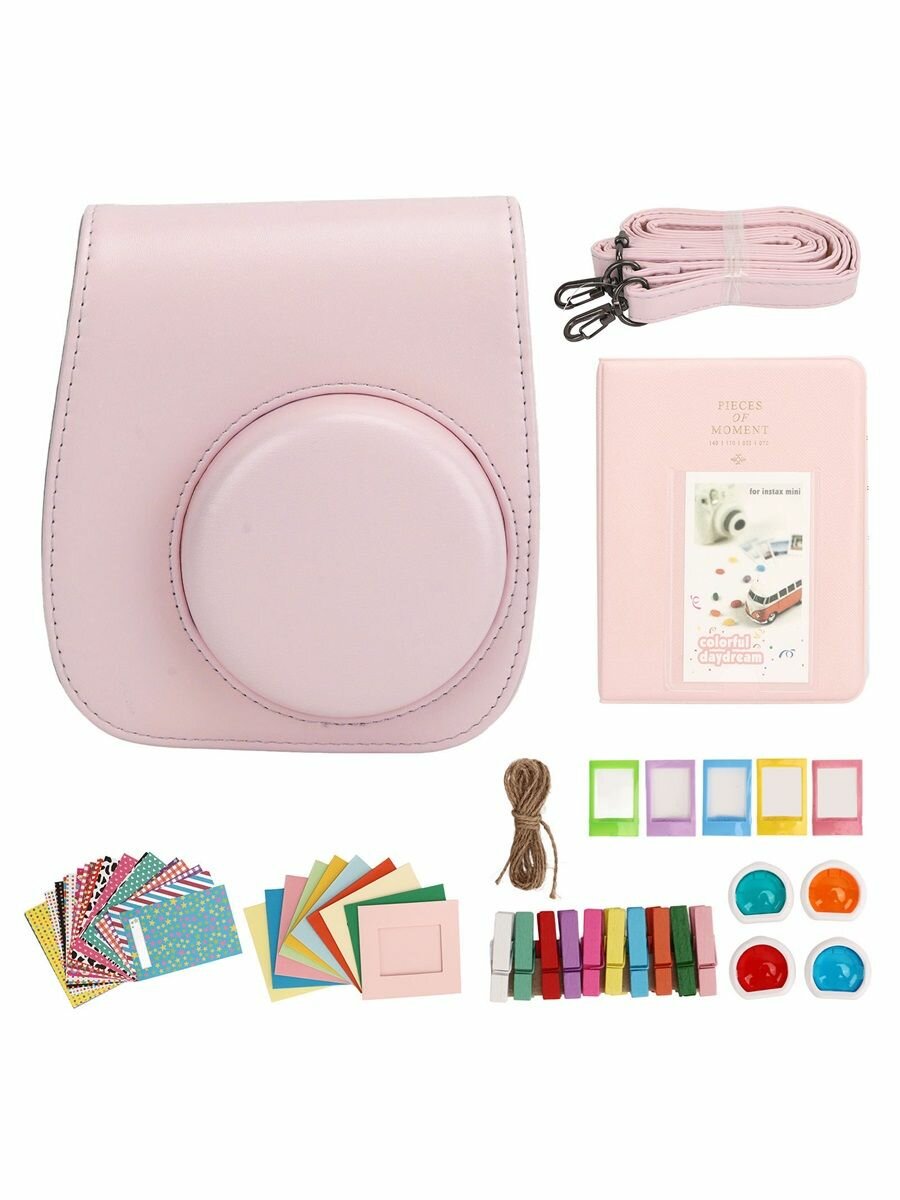 Защитная сумка Fujifilm Instax Mini 12, красочный чехол для камеры с альбомом, фильтрами, рамками и наклейками, розовый чехол из искусственной кожи для камеры мгновенной печати