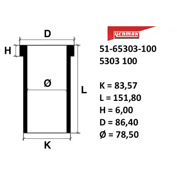 YENMAK 51-65303-100 гильза d79.51 +1.00\ Audi (Ауди) 80 / 100 / a4 / a6, VW Golf (Гольф) 1.9d-sdi 89