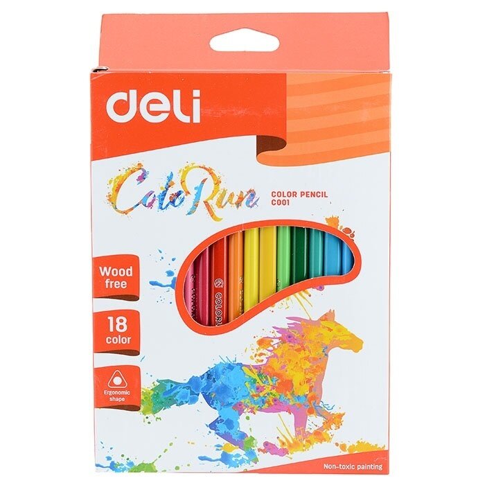 Карандаши цветные Deli 18 цветов, трехгранные (EC00110)