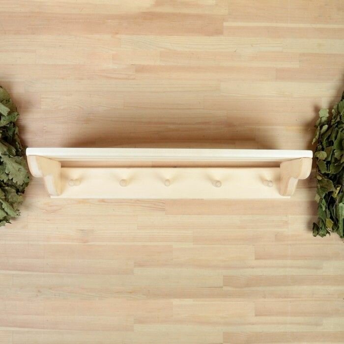 Полка Добропаровъ большая с вешалкой 5 крючков 57х18х12 см, липа