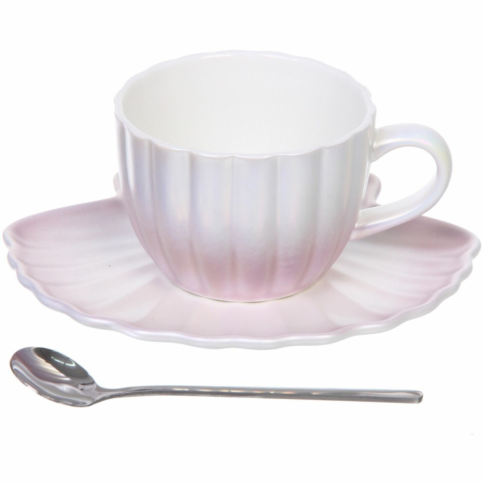 Чайная пара КНР Ракушка кружка 230 мл, блюдце, ложка, белый