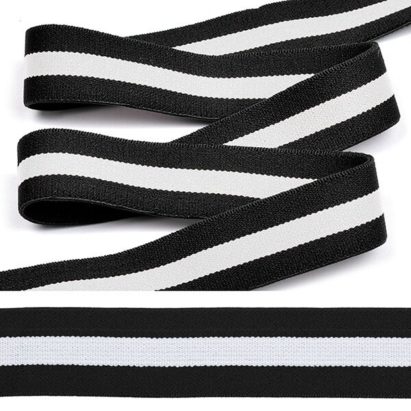 Резинка декоративная TBY тканая, мягкая, Полоска, 25 мм, черный, белый, 5 м (ET.2509-6)