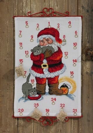 Набор для вышивания Permin Календарь, Санта с котами, 40х60 см (ND. PER.34-3265)