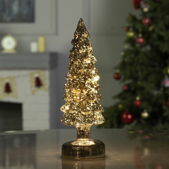 Светодиодная фигура Luazon Lighting "Серебристая елка", 9х29х9 см, стекло, АААх3, свечение теплое белое