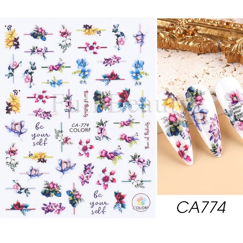 Наклейки на ногти цветочные CA774, дизайн Full Beauty