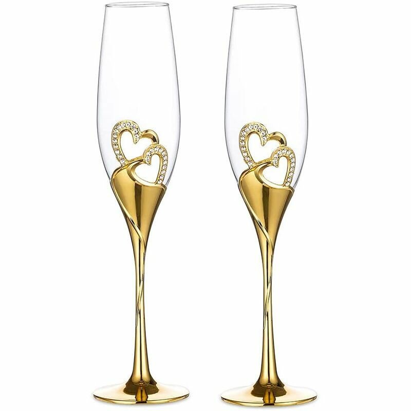 2шт 200 мл Прозрачные Свадебные бокалы для молодоженов в золоте и розовом серебре в форме сердца / бокалы для шампанского`