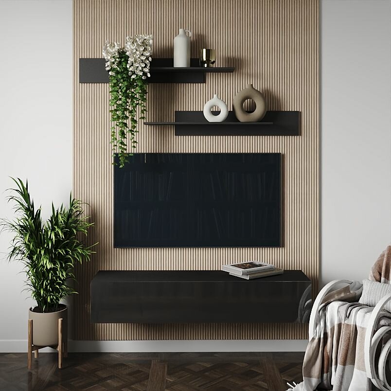 Гостиная "TIME 40", стиль современный, материал ЛДСП, черный глянец