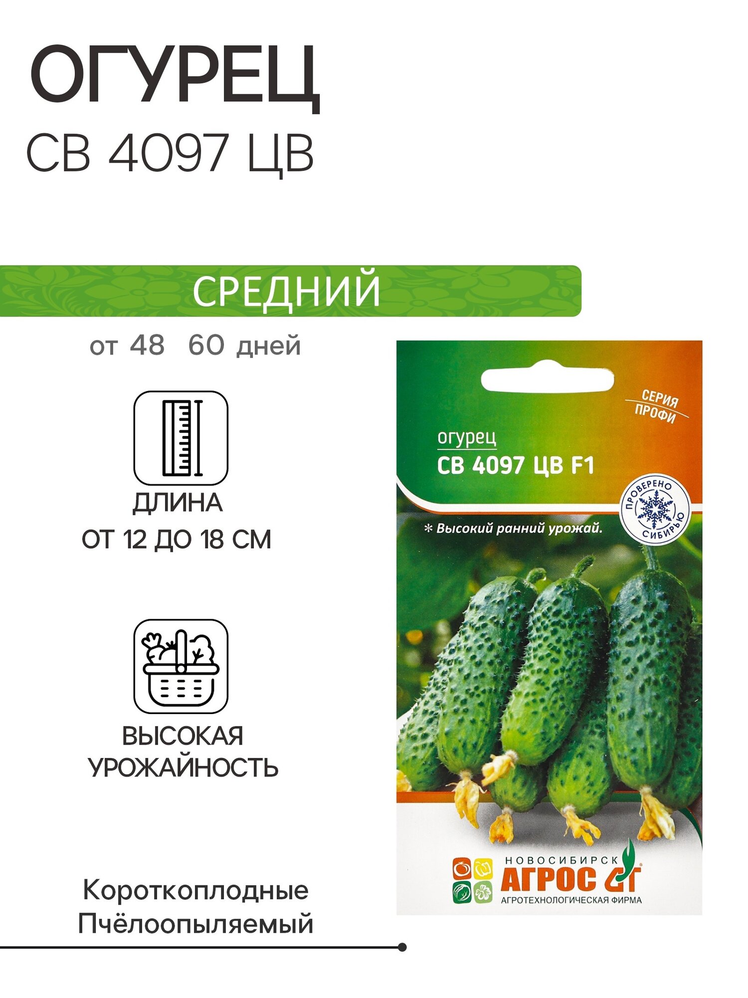 Семена Огурец, «СВ 4097 ЦВ», F1, 8 шт, Seminis, «Агрос»