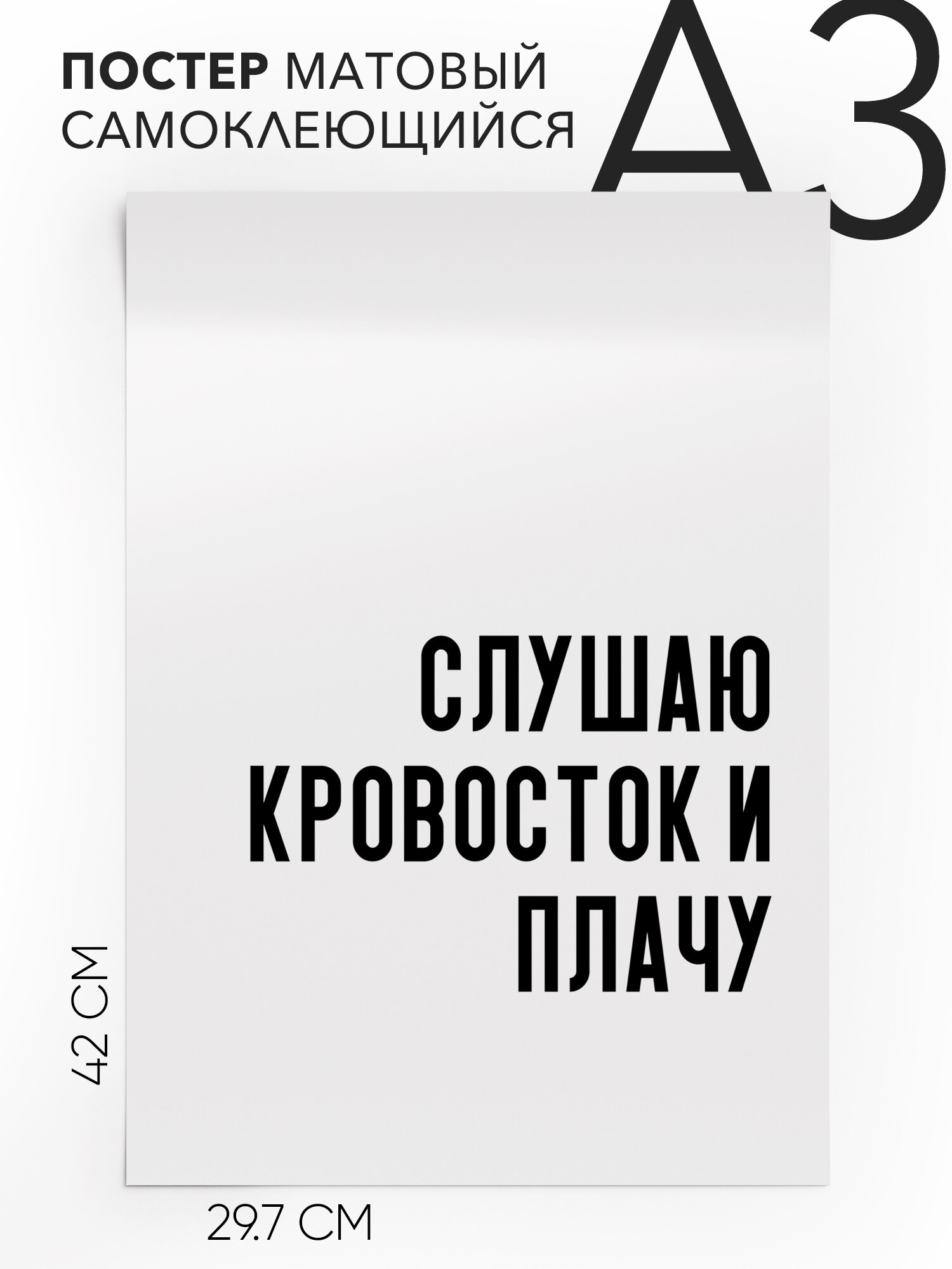 Постер плакат на стену - Слушаю кровосток и плачу, Самоклеящийся, 30х40, А3