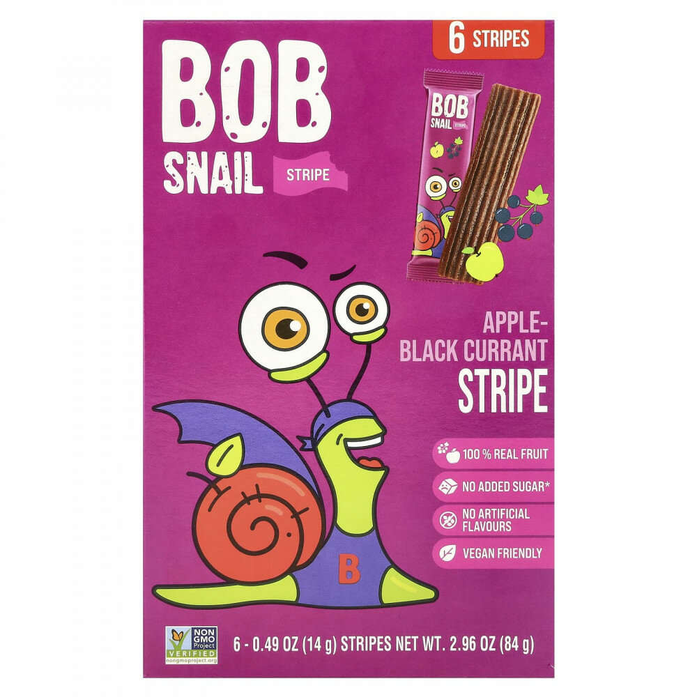 Bob Snail, Fruit Stripe, яблоко и черная смородина, 6 шт, 14 г (0,49 унции)