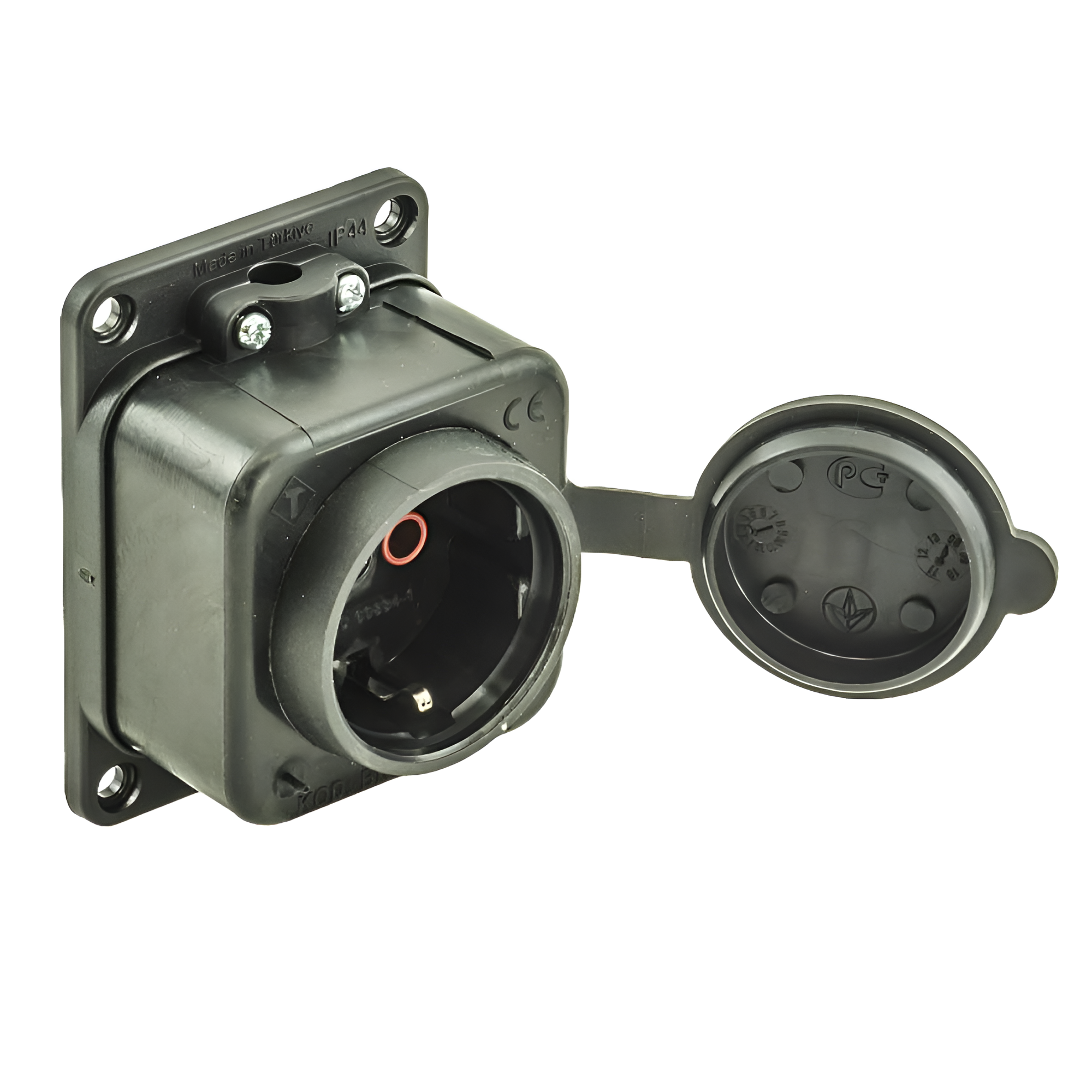 Розетка с крышкой каучуковая 1 гнездо, 220В 16А, BEMIS BK1-1402-2511/3511, чёрная