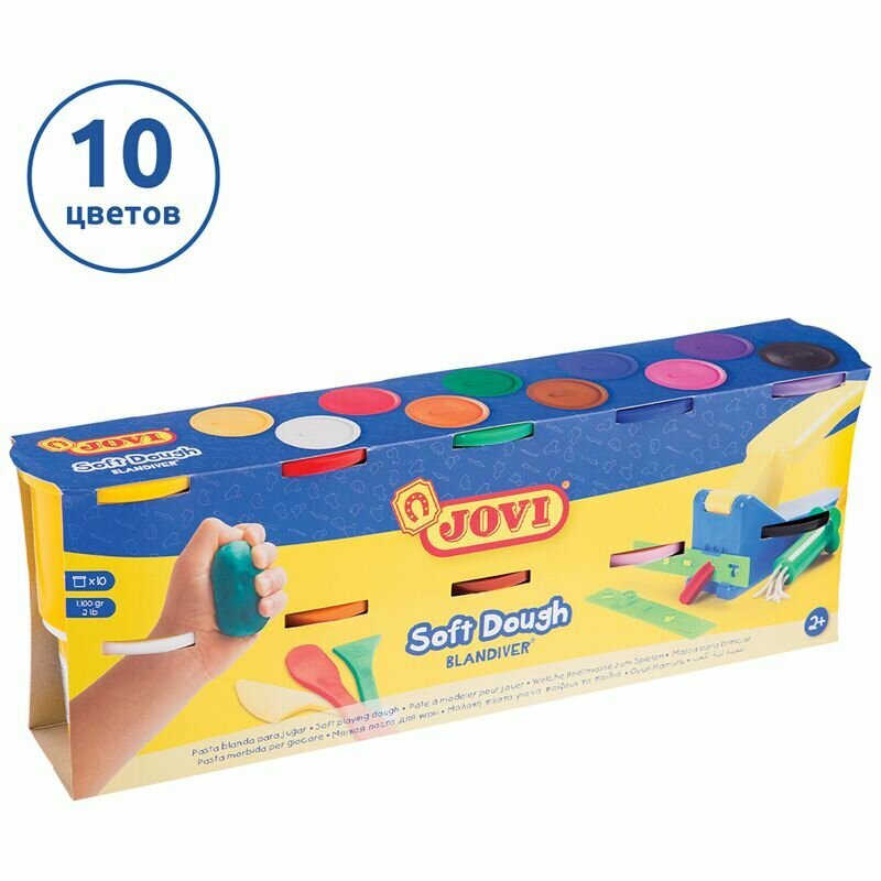 Тесто для лепки Jovi "Blandiver", 10 ярких цветов по 125 мл, 110 гр.
