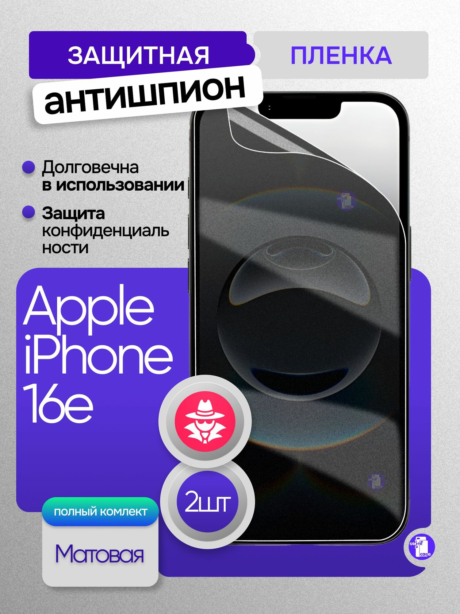 Матовая защитная пленка антишпион iPhone 16e 6.1" 2шт