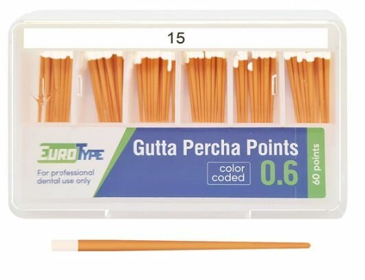 Штифты гуттаперчевые конус 06 №15, рентгеноконтрастные, EuroType
