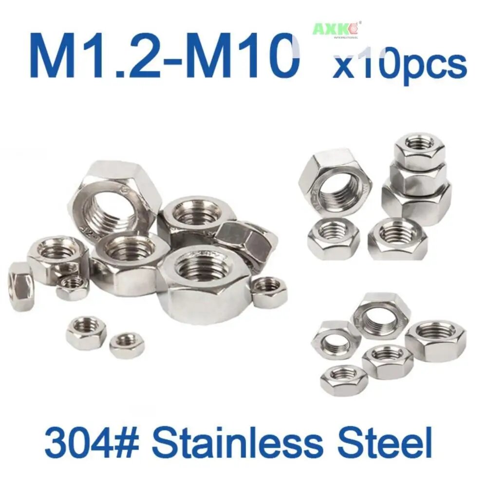 Гайки шестигранные нержавеющая сталь DIN555 AXK M2 M2.5 M3 M3.5 M4 M5 M6 M8 M10 M6