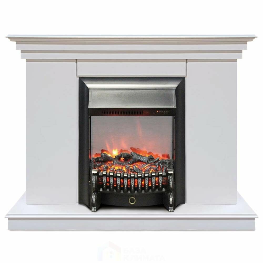 Камин электрический хорошие камины Марс белый с очагом Fobos Lux BL S с обогревом и звуком потрескивания дров