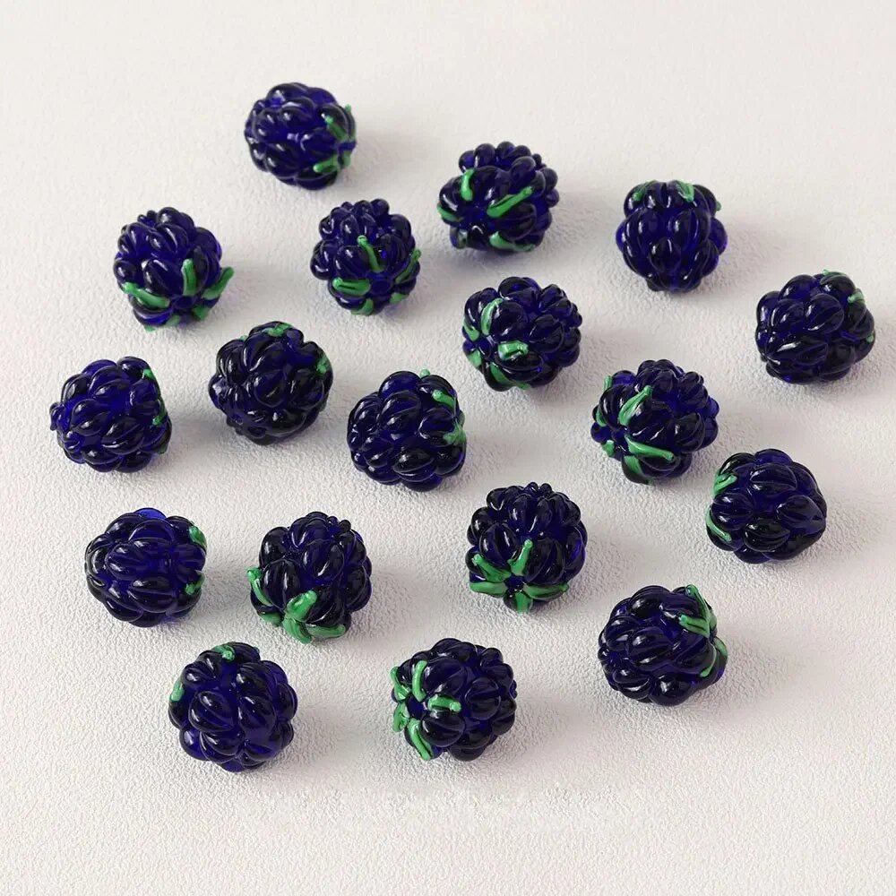 Стеклянные бусины "Малина", royal blue, изумрудный, 2шт