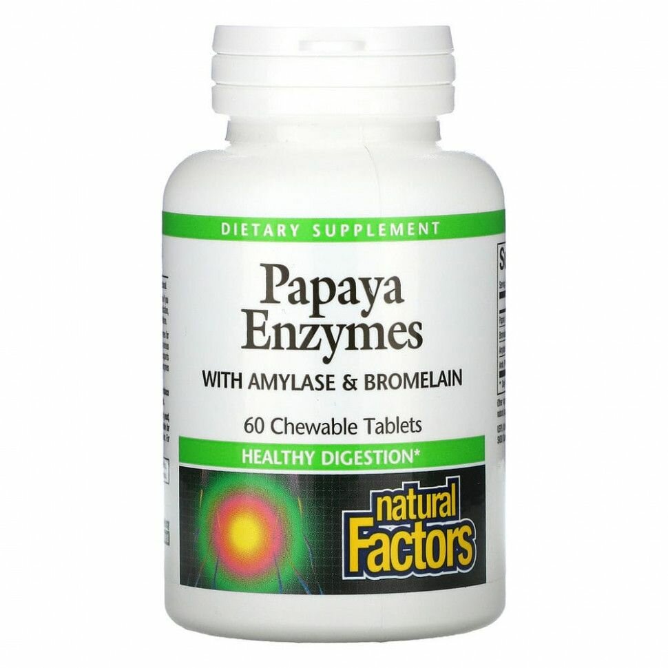 Natural Factors, Papaya Enzymes, ферменты папайи с амилазой и бромелаином, 60 жевательных таблеток