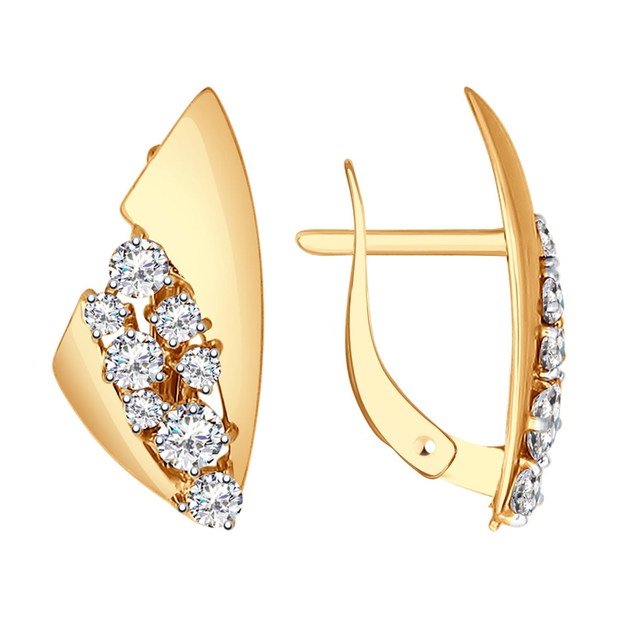 Серьги, красное золото, 585 проба, фианит